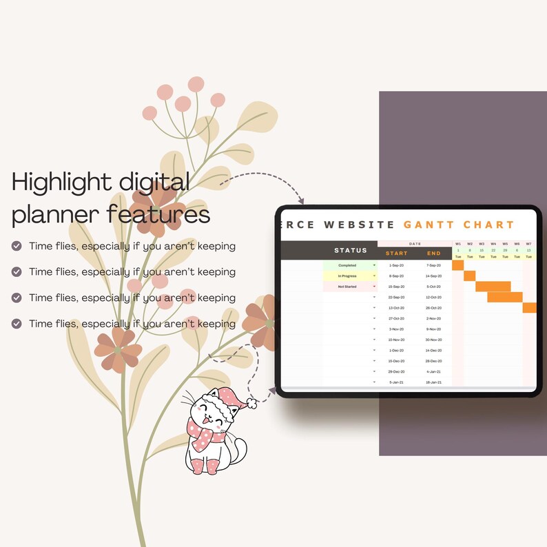 E-commerce Website Gantt Chart Template Google Sheets Editable Digital ...