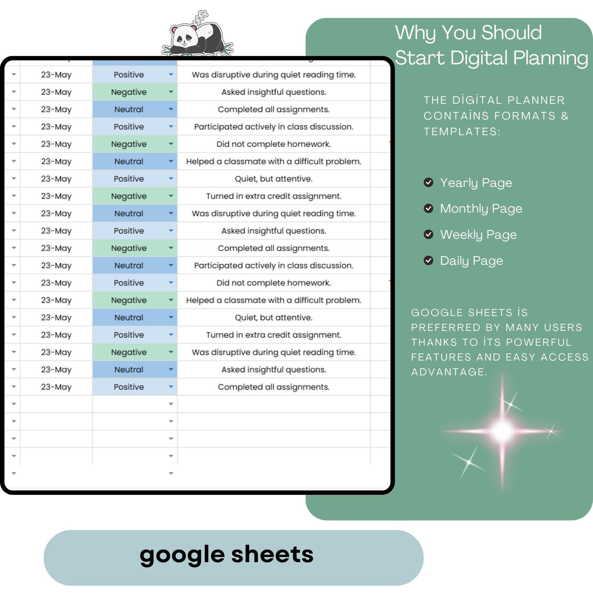 Classroom Behavior Tracker Template, Student Progress Log, Google ...