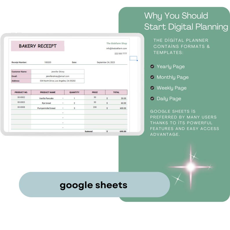 Bakery Receipt Template, Digital Download, Editable Google Sheets for ...
