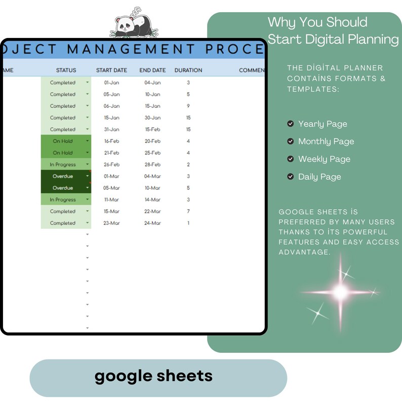Project Management Process Template – Google Sheets, Editable Digital ...