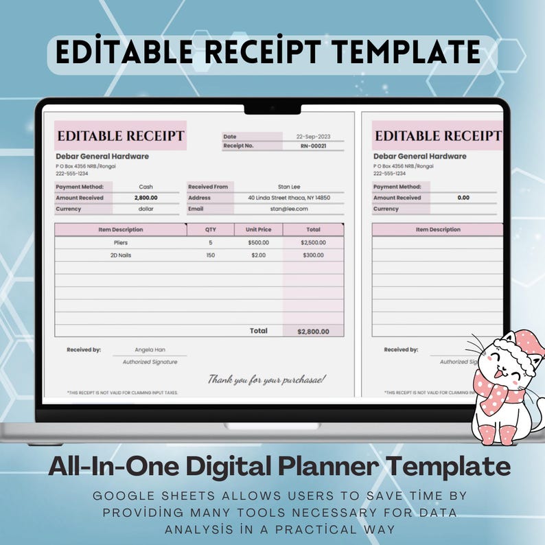 Editable Receipt Template | Google Sheets | Printable & Customizable ...