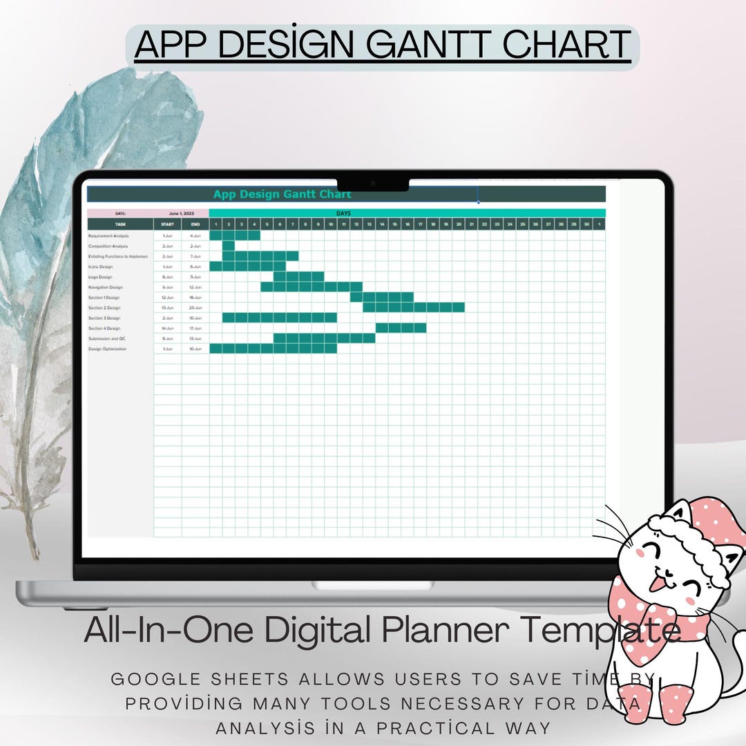 App Design Gantt Chart Template Google Sheets Editable Digital Download ...