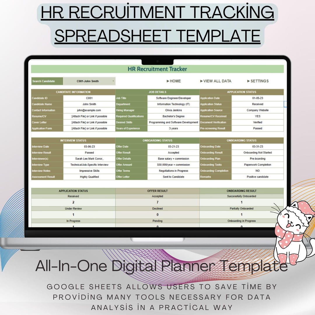 HR Recruitment Tracking Spreadsheet, Google Sheets, Digital Hiring ...