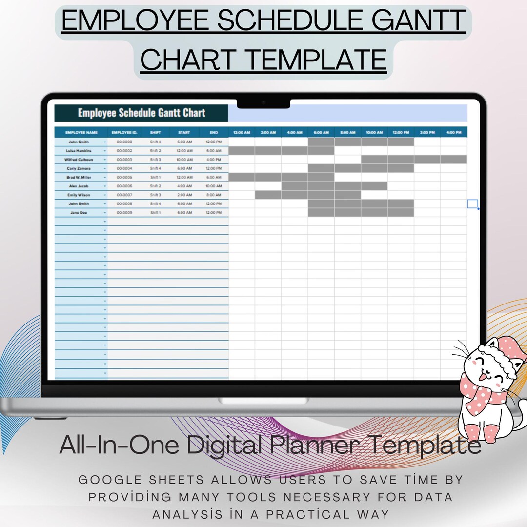Employee Schedule Gantt Chart Template, Google Sheets, Editable Work ...