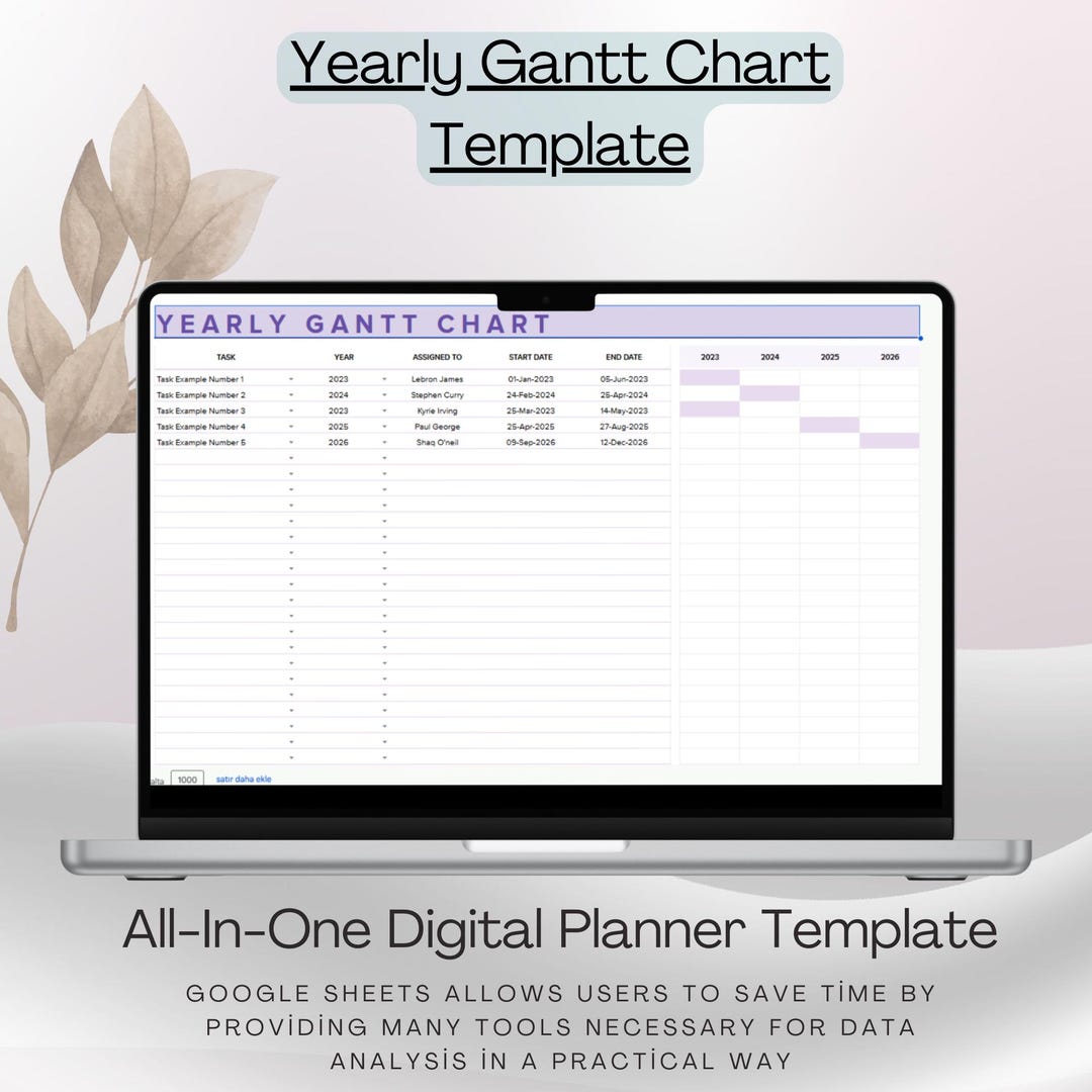 Yearly Gantt Chart Template, Editable Google Sheets, Digital Download ...