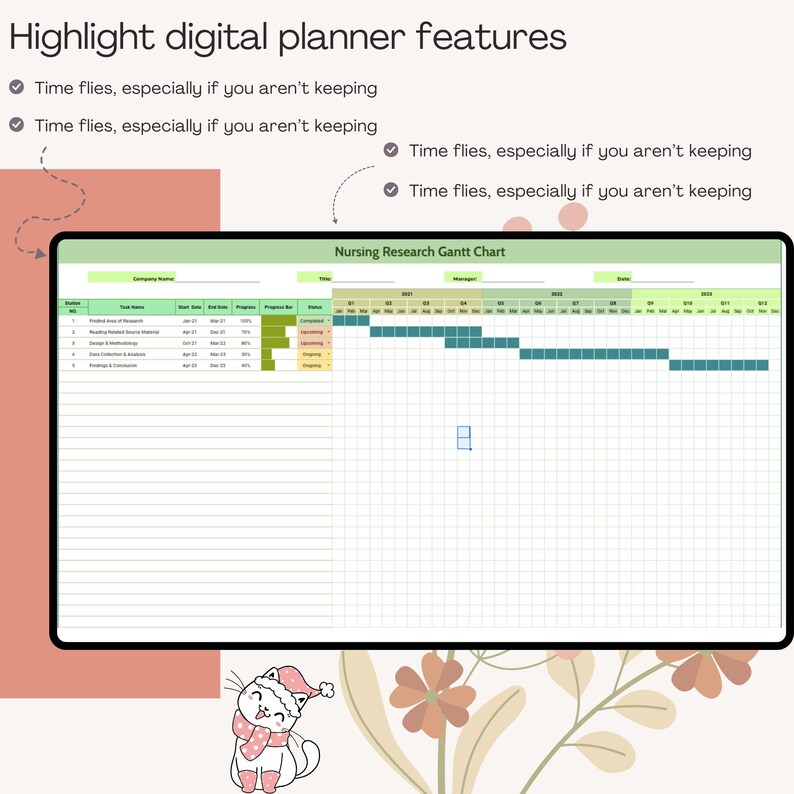 Nursing Research Gantt Chart Template, Google Sheets, Editable Project Timeline, Digital ...