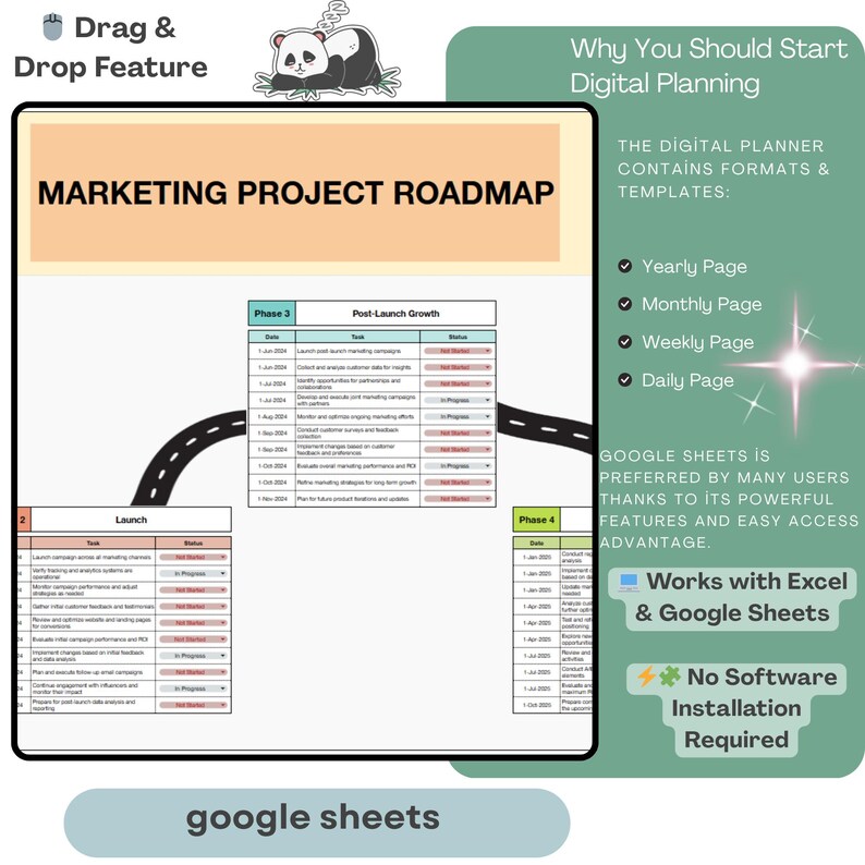 Construction Project Roadmap Template: Google Sheets Planner (digital ...