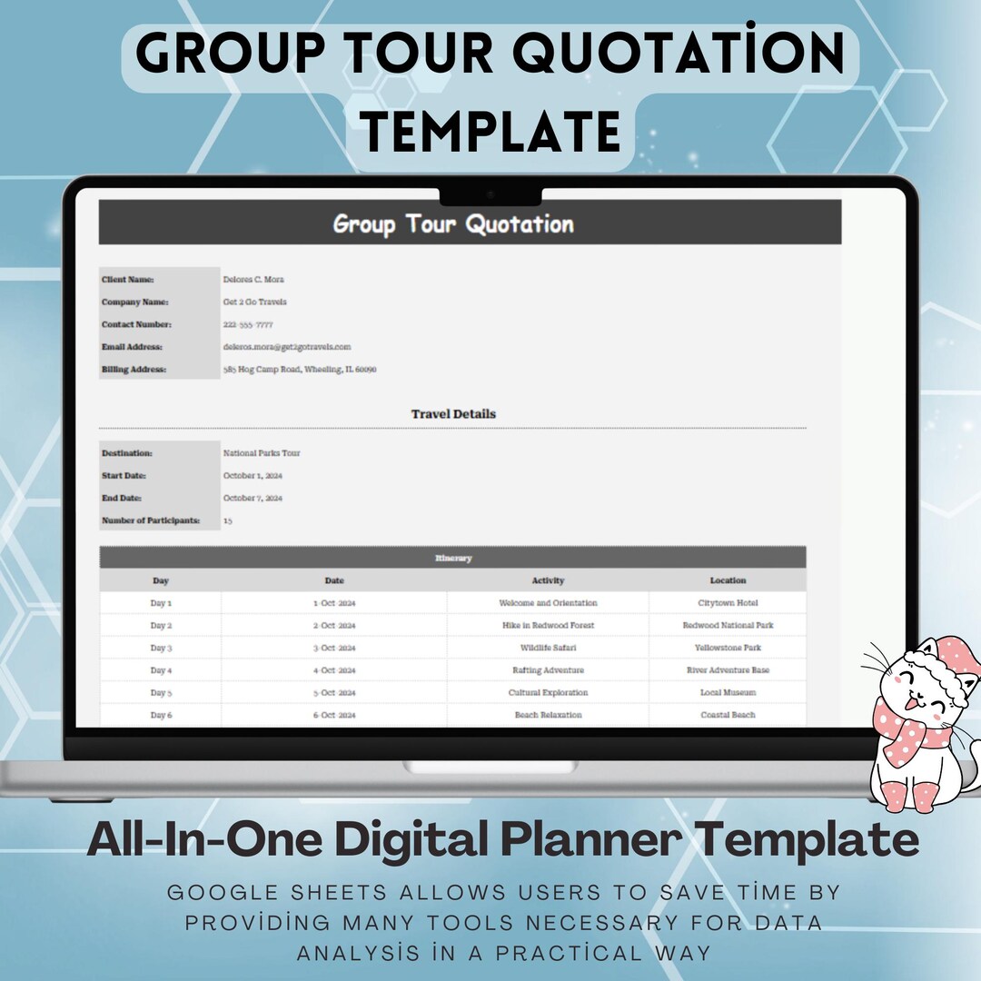 Group Tour Quotation Template, Google Sheets, Editable & Printable ...