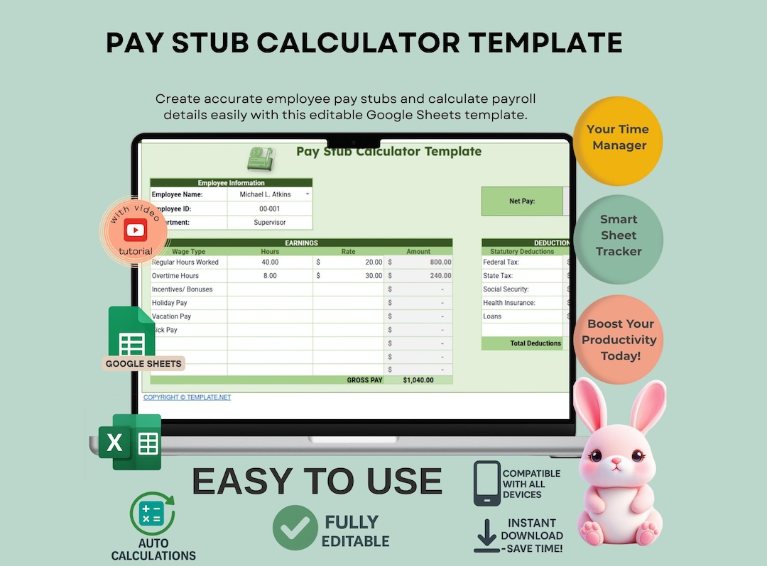 Pay Stub Calculator | Google Sheets Template (digital Download) - Etsy