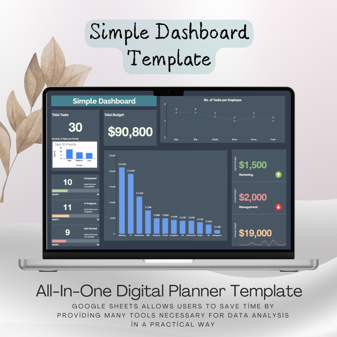 Simple Dashboard Template for Google Sheets, Editable Digital Download ...