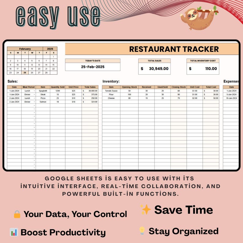 Restaurant Tracker Template: Google Sheets Sales, Expenses, Inventory ...