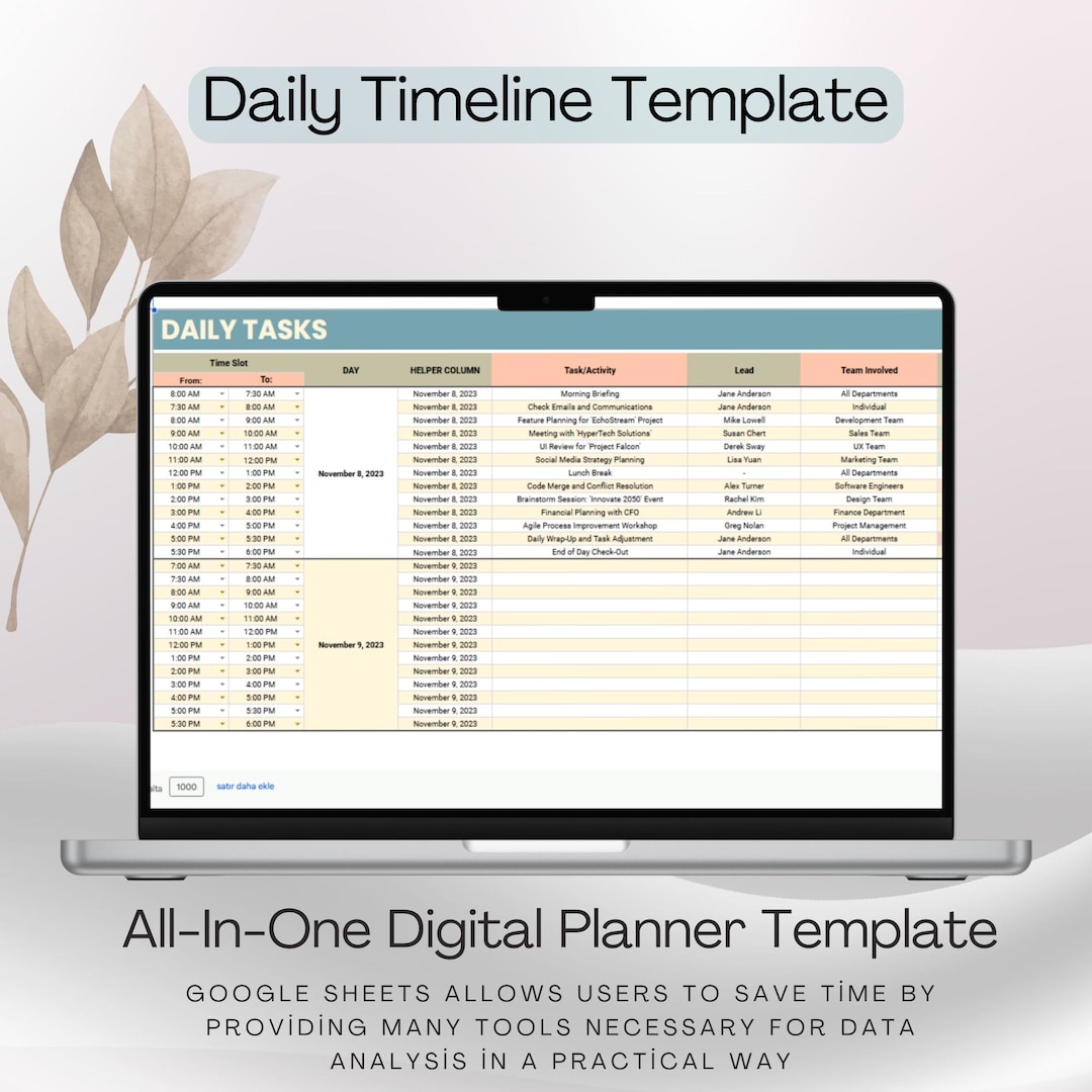 Daily Timeline Template, Editable Google Sheets, Digital Download for ...