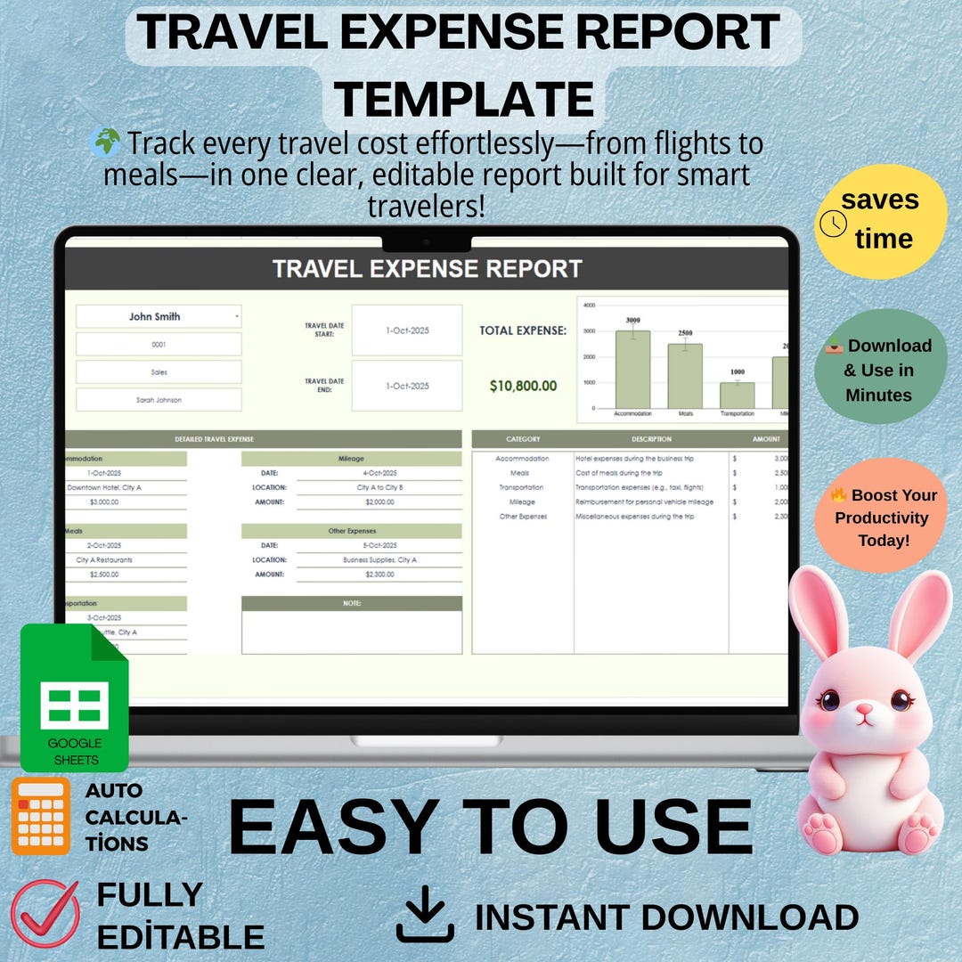 Travel Expense Report Template, Google Sheets Tracker, Business Trip ...