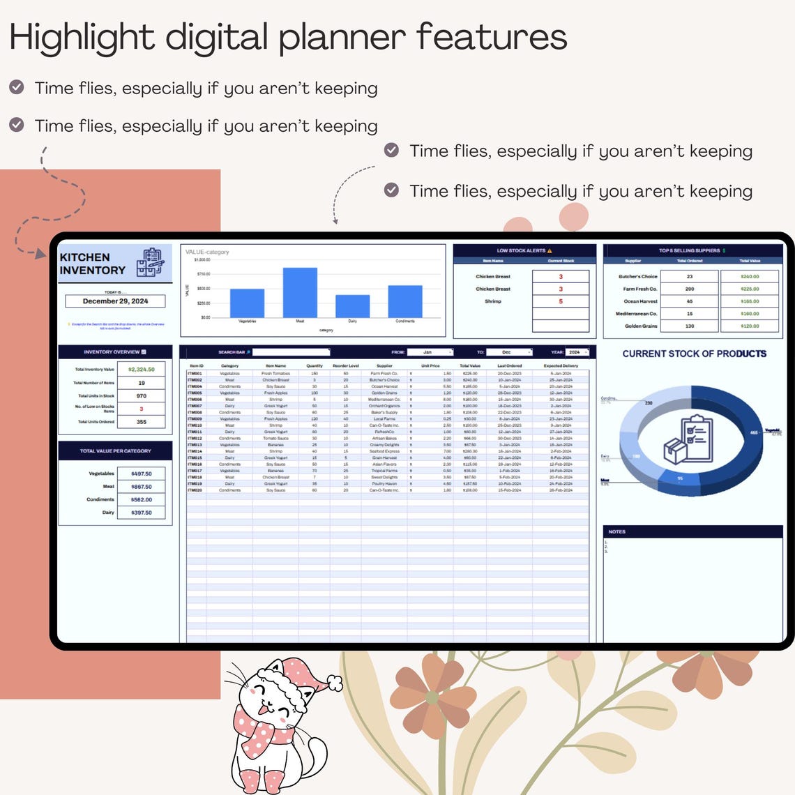 Restaurant Kitchen Inventory Template, Google Sheets Editable, Digital ...