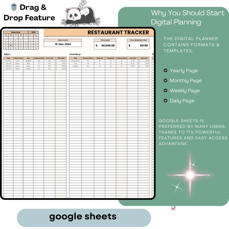 Restaurant Tracker Template: Google Sheets Sales, Expenses, Inventory ...