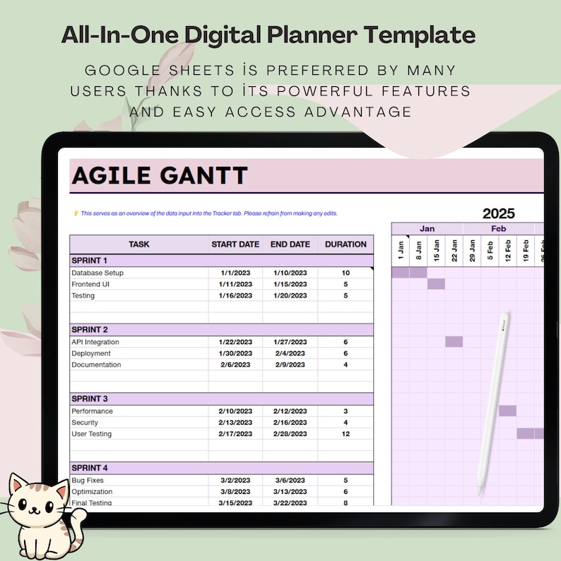 Agile Gantt Chart Template | Google Sheets | Editable Digital Download ...