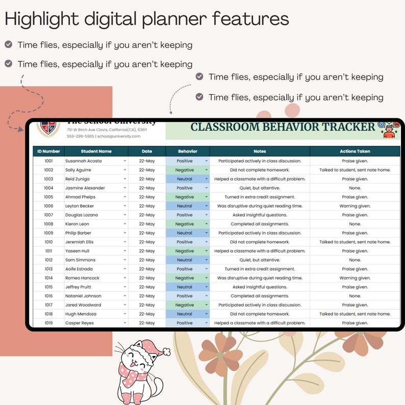 Classroom Behavior Tracker Template, Student Progress Log, Google ...