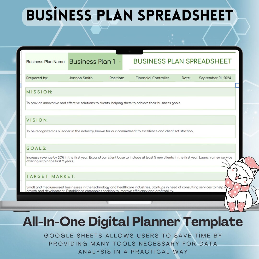 Business Plan Spreadsheet, Google Sheets Template, Financial Planner ...