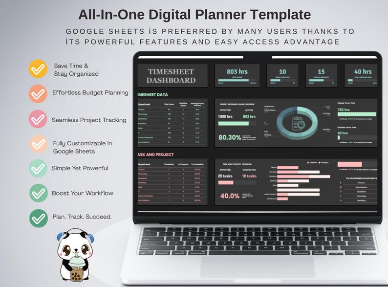 Timesheet Dashboard Template, Editable Google Sheets Employee Time ...