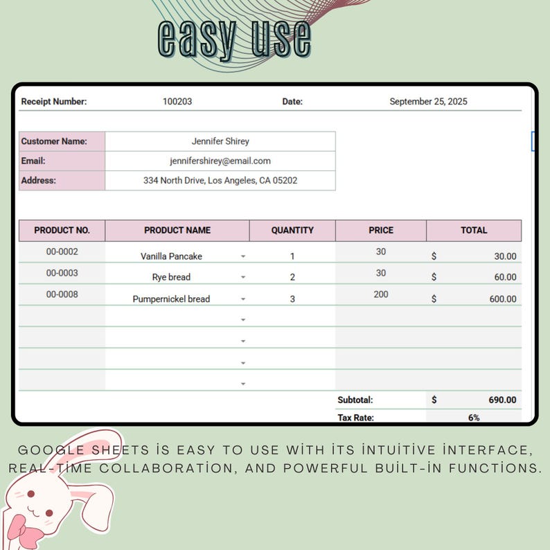 Bakery Receipt Template, Editable Invoice, Printable Business Bill ...