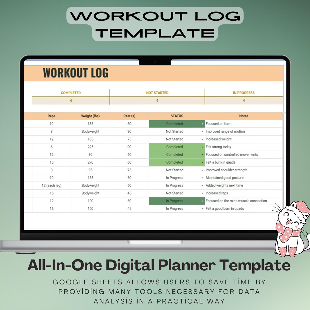 Workout Log Template, Google Sheets, Editable Fitness Tracker, Digital ...