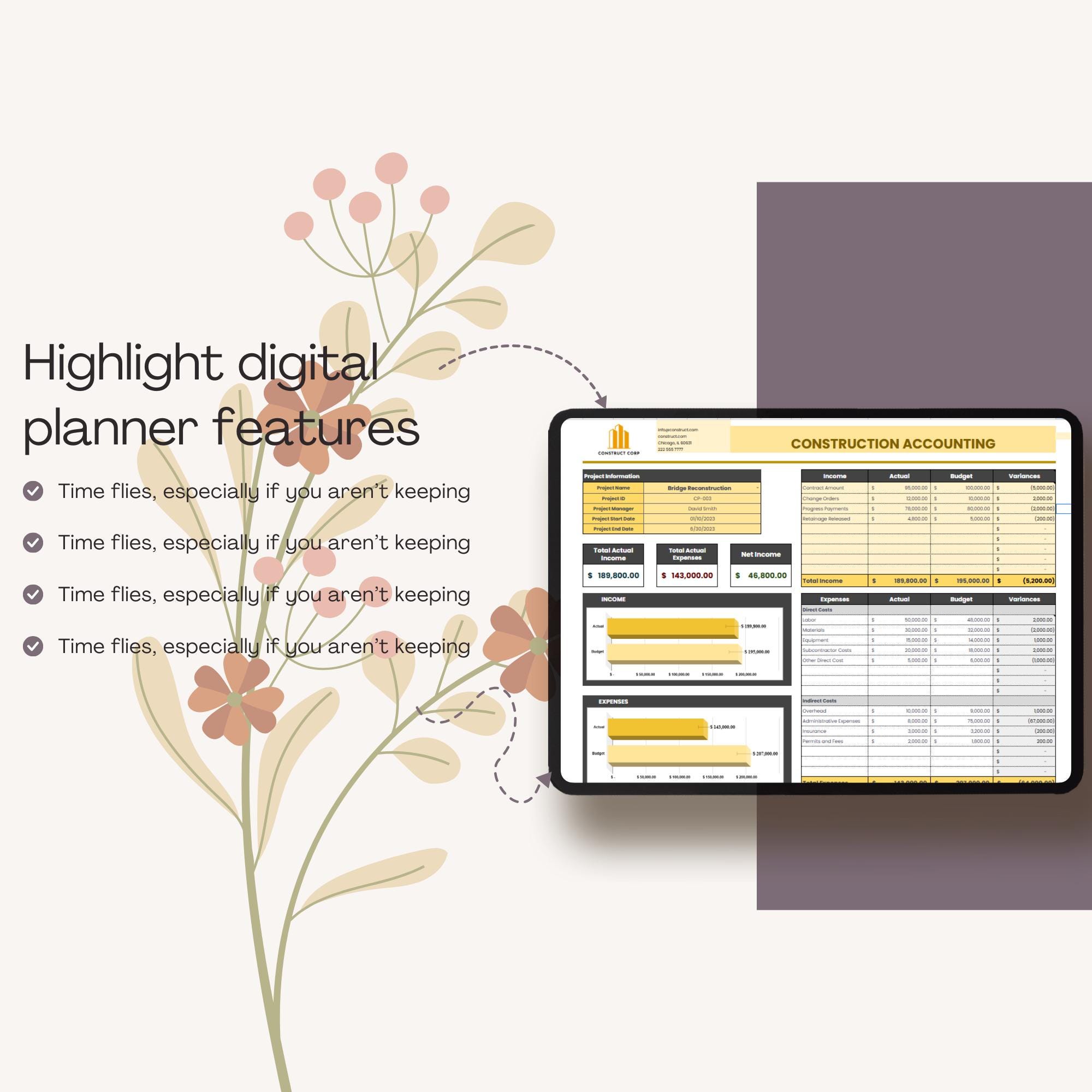 Construction Accounting Template, Digital Download, Editable Google ...