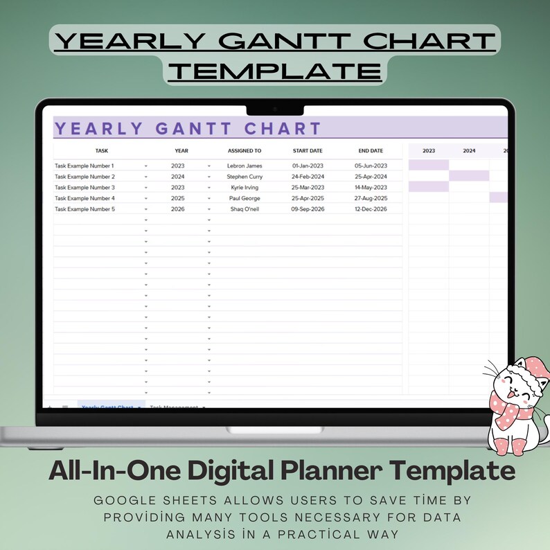 Yearly Gantt Chart Template, Google Sheets Project Planner, Editable ...