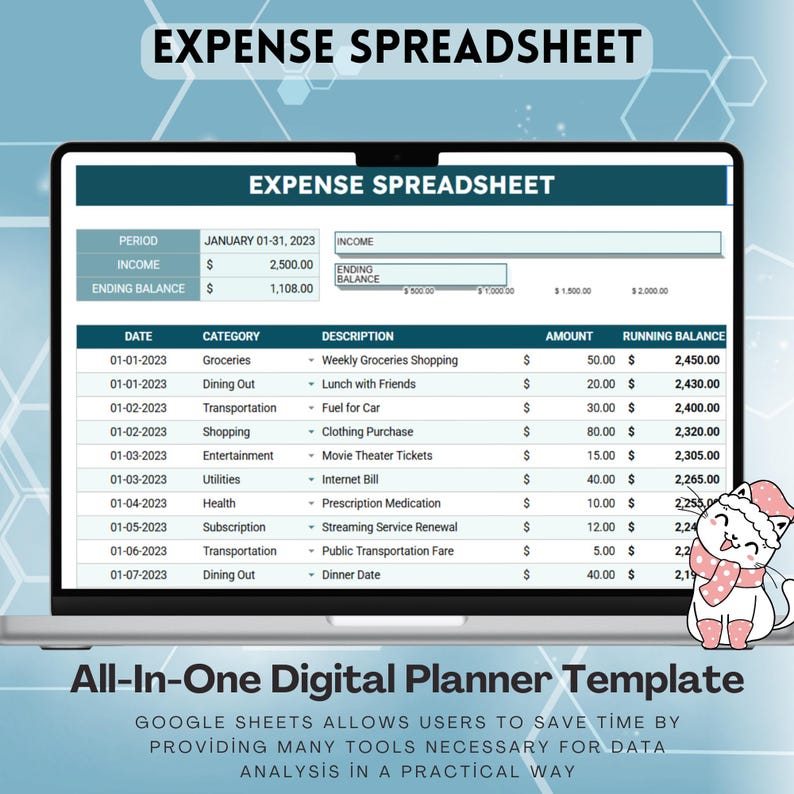 Expense Spreadsheet, Google Sheets Budget Tracker, Monthly Expense Log ...