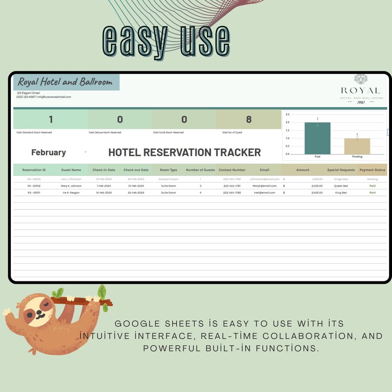 Hotel Reservation Tracker Template, Editable Google Sheets Template, Instant Download, Hotel ...