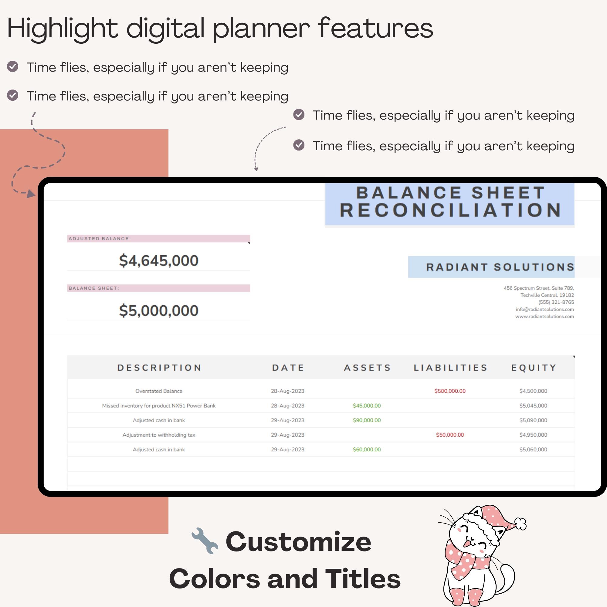 Balance Sheet Reconciliation Template for Finance Teams, Editable ...