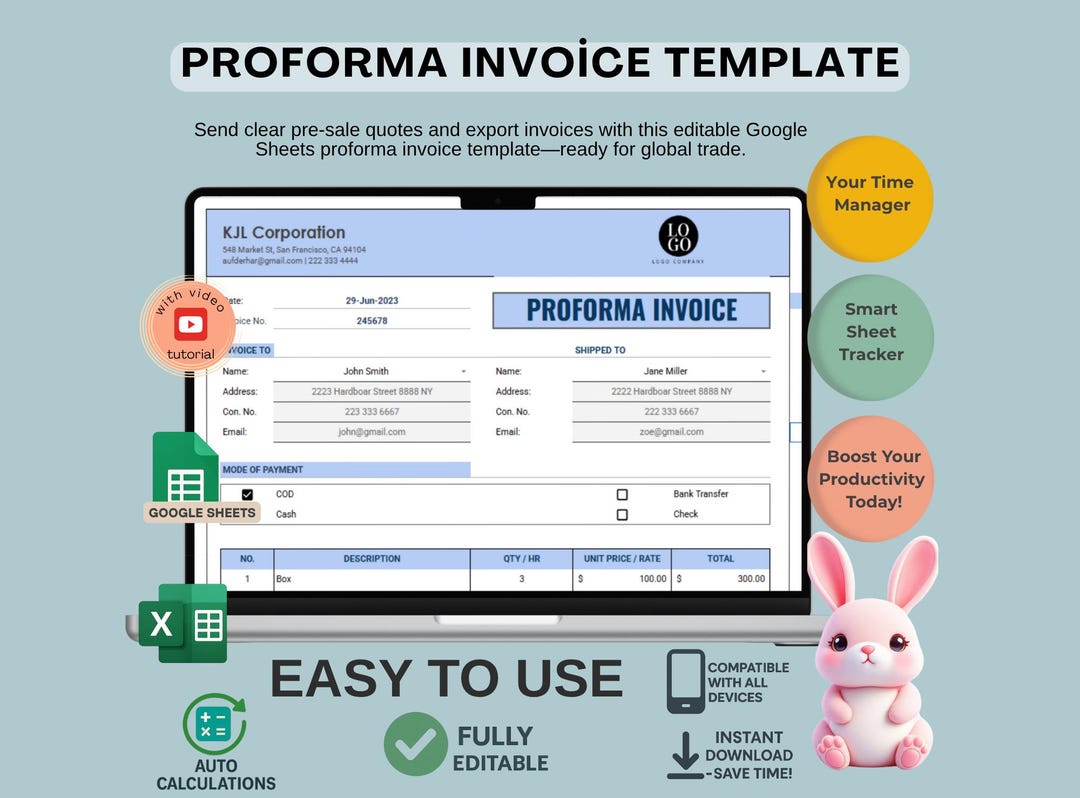Editable Proforma Invoice Template: Google Sheets for Small Business (digital Download) - Etsy