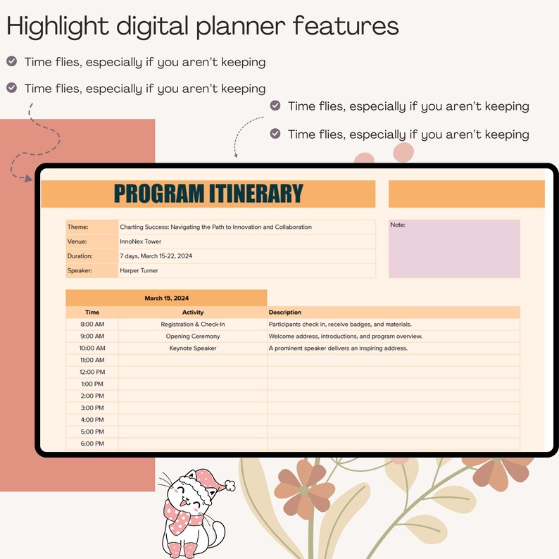 Program Itinerary Template – Google Sheets, Editable Digital Download ...