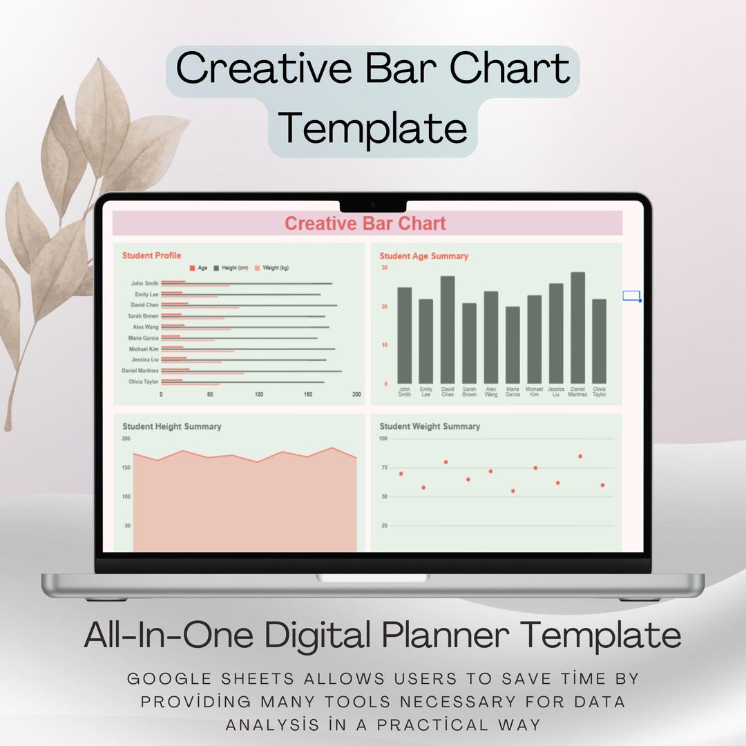 Creative Bar Chart Template, Editable Google Sheets, Digital Download for Data Visualization ...