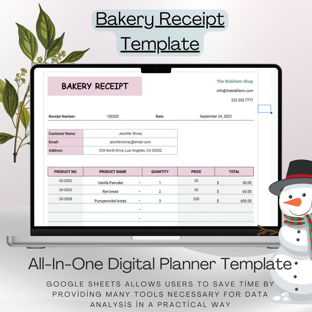 Bakery Receipt Template, Digital Download, Editable Google Sheets for ...
