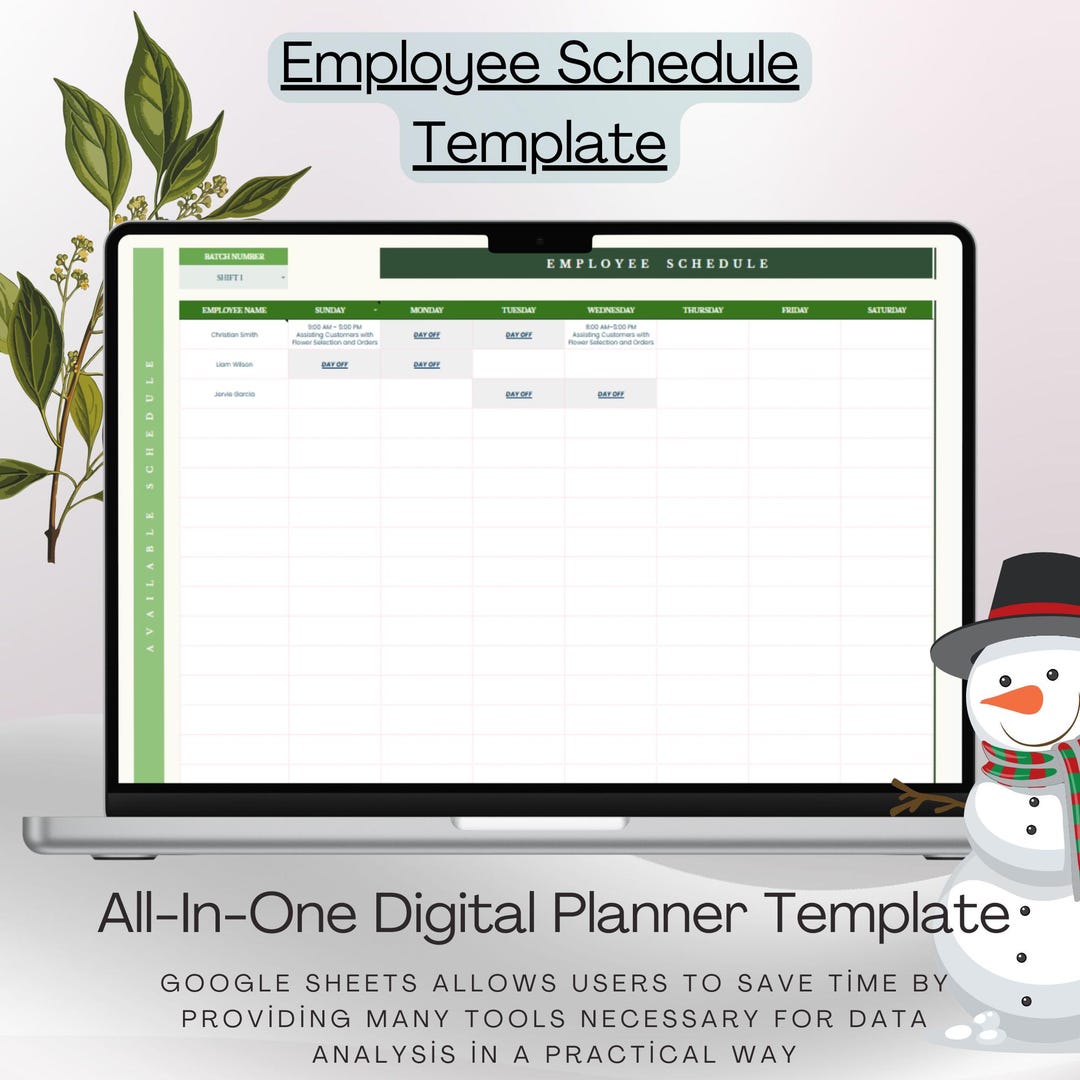 Employee Work Schedule Template, Google Sheets, Easy Digital Download ...