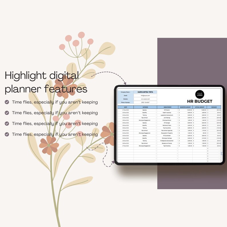 Editable HR Budget Template, Digital Download, Easy to Use, Google ...