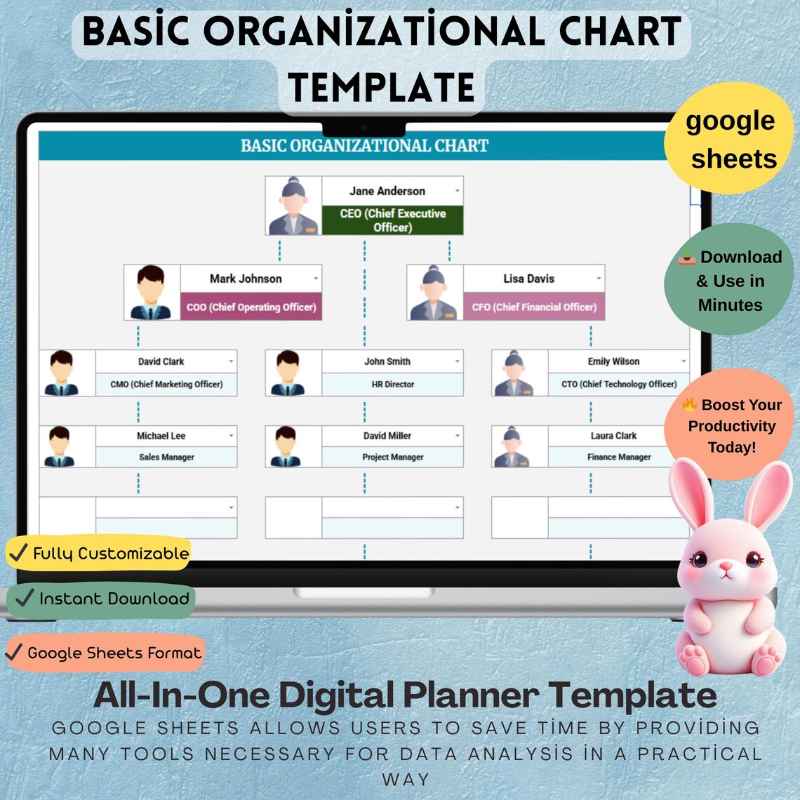 Basic Organizational Chart Template, Editable Org Structure, Google ...