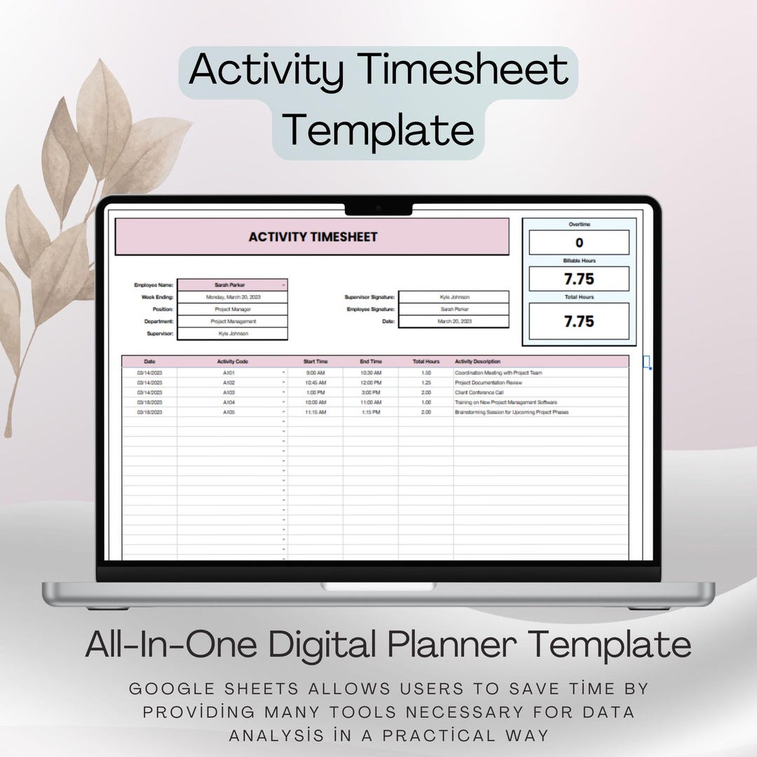 Activity Timesheet Template, Editable Google Sheets, Digital Download ...