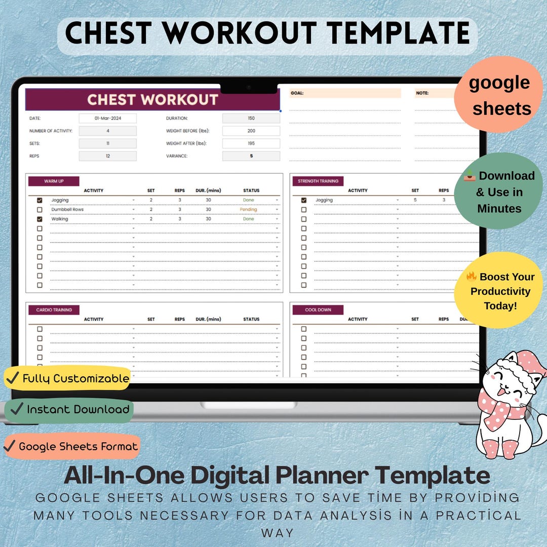 Chest Workout Template, Google Sheets Fitness Tracker, Editable Digital ...