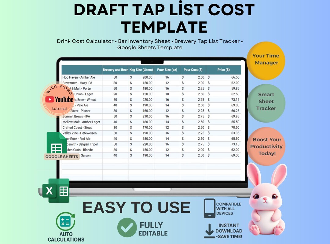 Draft Tap List Cost Template | Beverage Cost Calculator | Bar & Brewery ...
