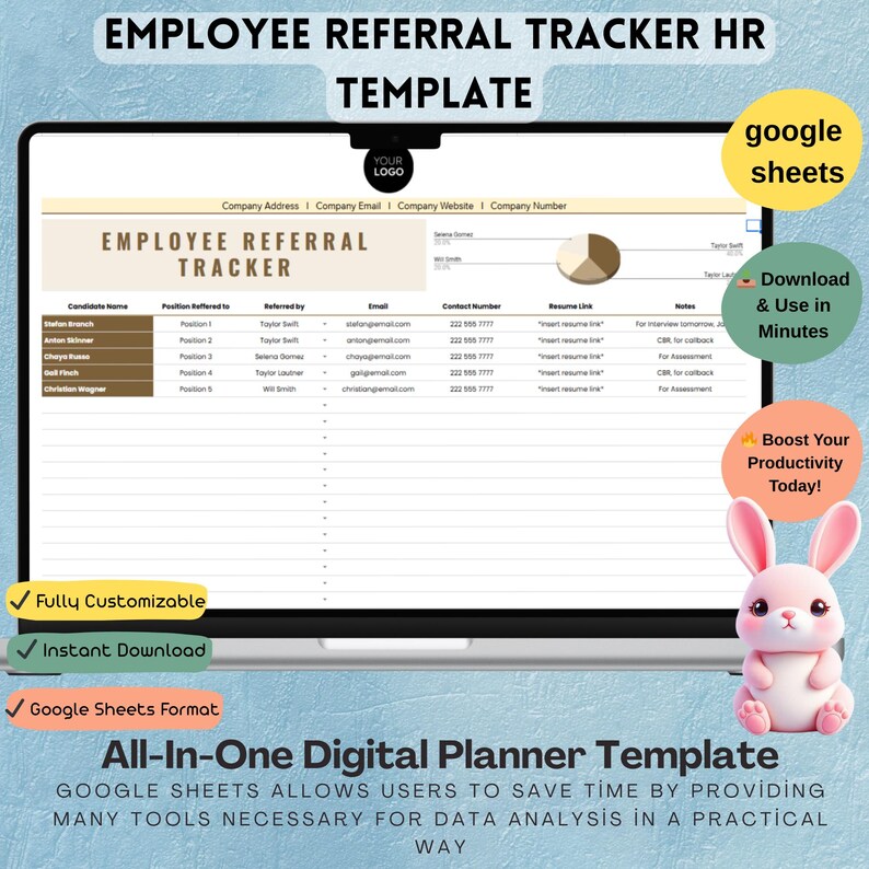 Employee Referral Tracker HR Template, Editable Google Sheets, Digital ...