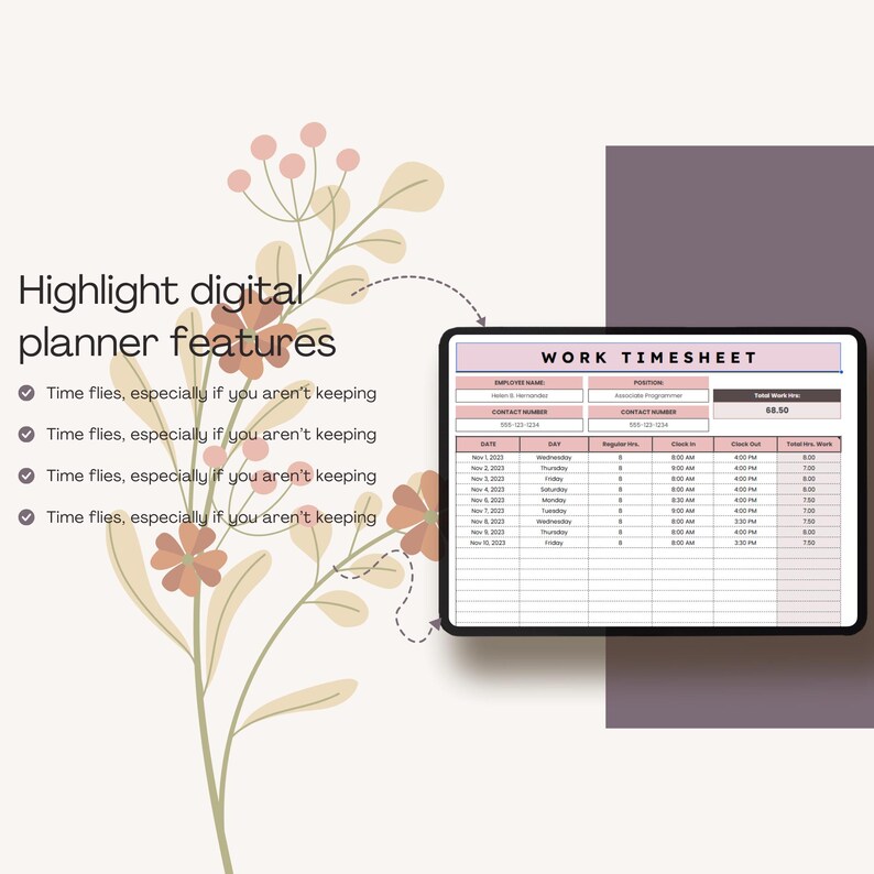 Work Timesheet Template, Digital Download, Editable Google Sheets ...