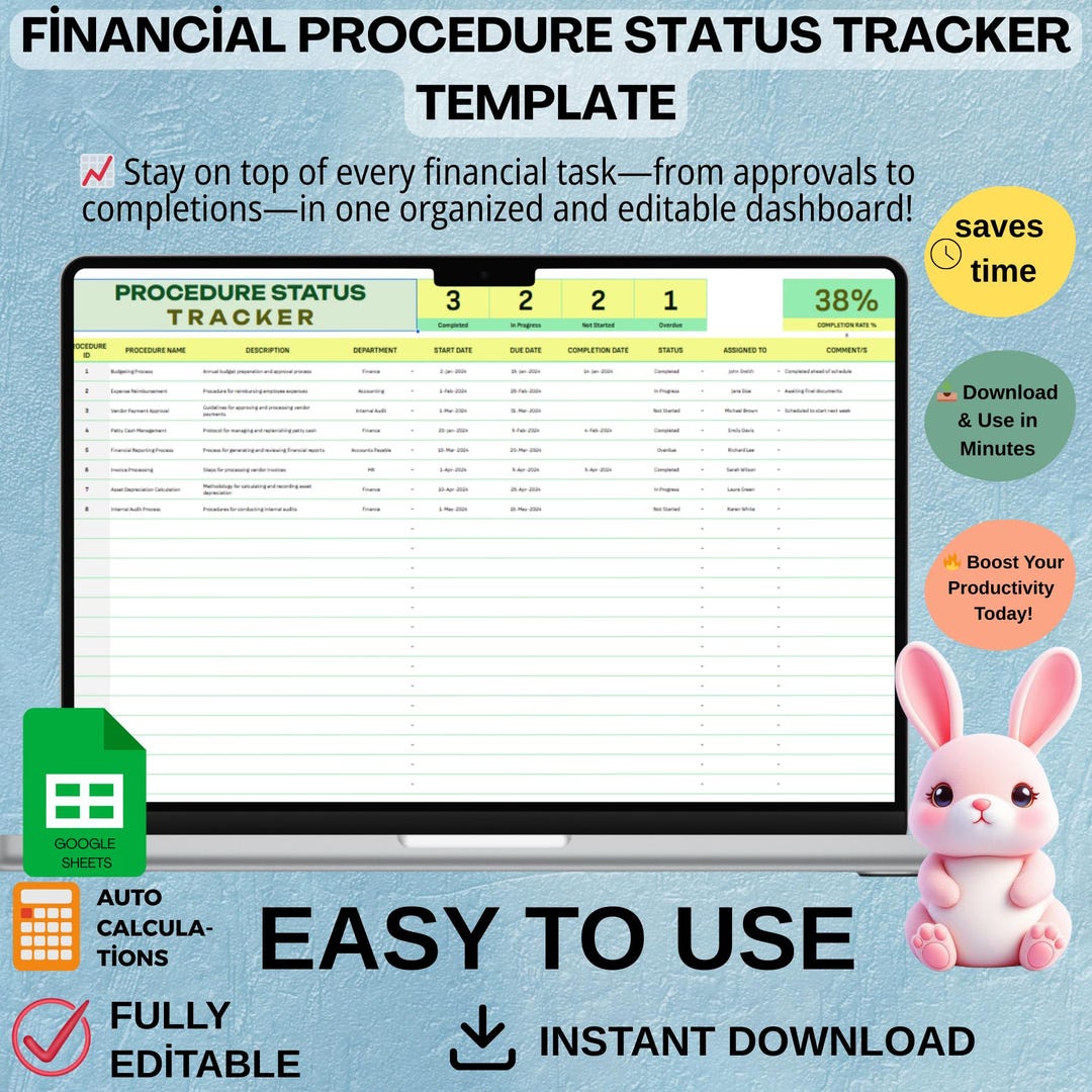 Financial Procedure Status Tracker Template, Editable Google Sheets for ...