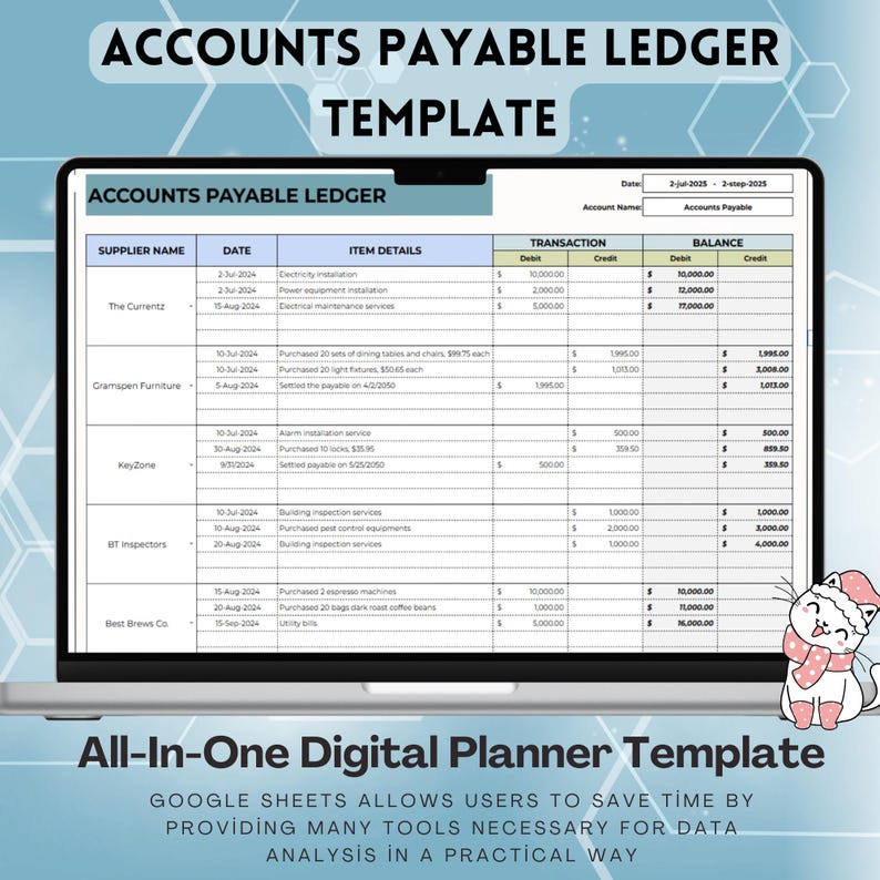 Accounts Payable Ledger Template, Google Sheets, Track Bills & Payments ...