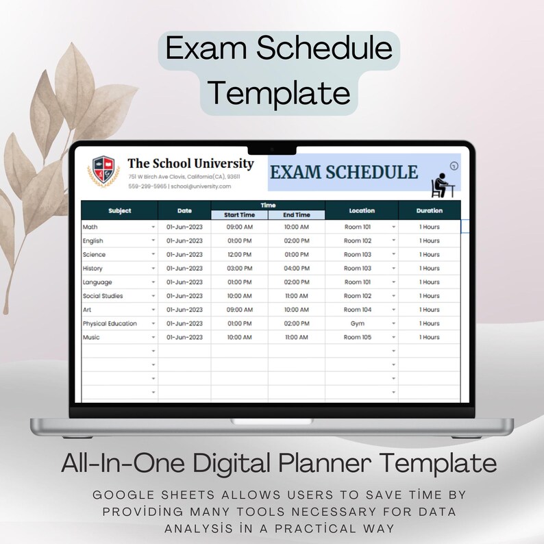 Exam Schedule Template, Editable Google Sheets, Digital Download for ...