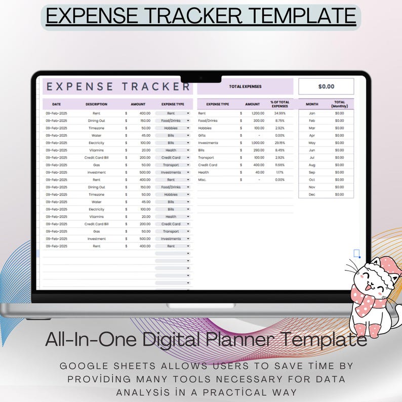 Expense Tracker Template, Google Sheets Excel, Editable Budget Planner, Digital Download for ...