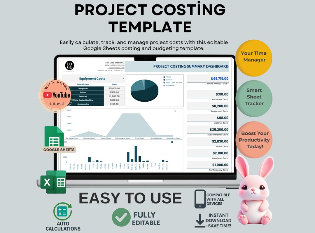 Project Costing Template, Editable Google Sheets Budget Tool (digital ...