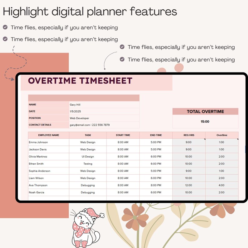 Overtime Timesheet Template, Google Sheets, Work Hours Tracker ...