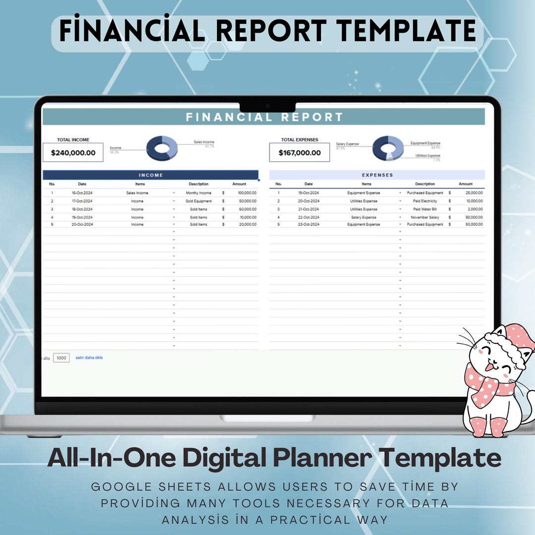 Financial Report Template | Google Sheets | Track Income, Expenses ...