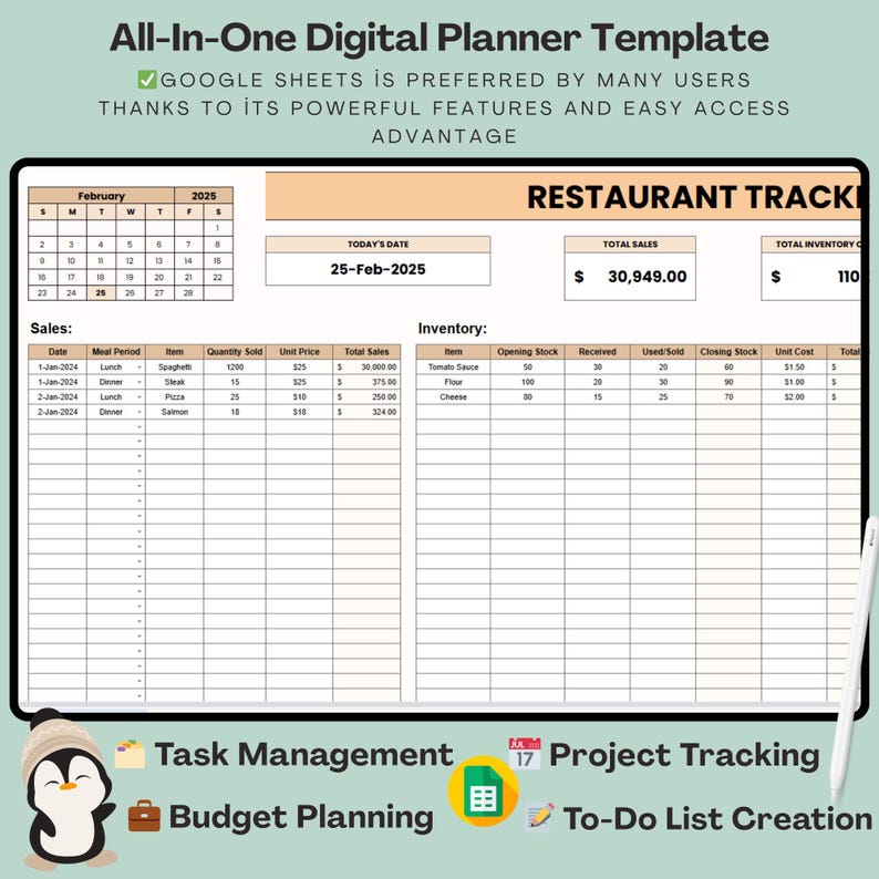 Restaurant Tracker Template: Google Sheets Sales, Expenses, Inventory ...